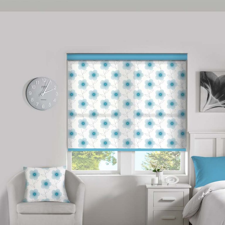 Lineflower Turquoise Roller Blind - Graphic leafy Shade | Budget Blinds